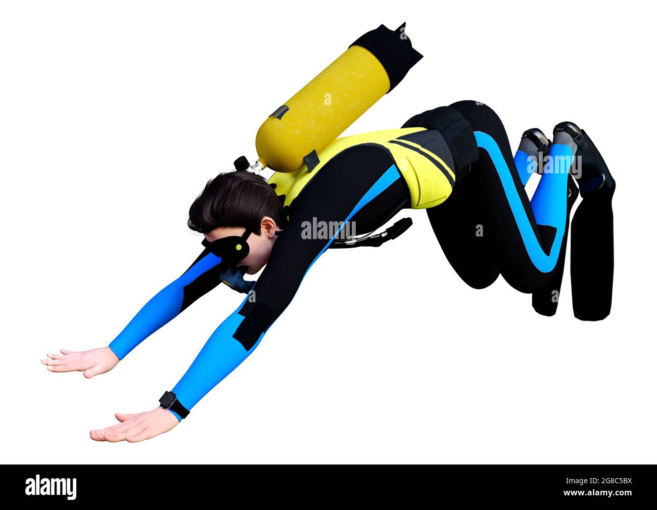 3D rendering of a young male diver isolated on white background Stock ...