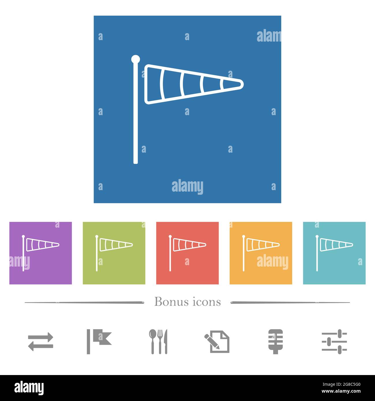 Windsock indicator outline flat white icons in square backgrounds. 6 ...