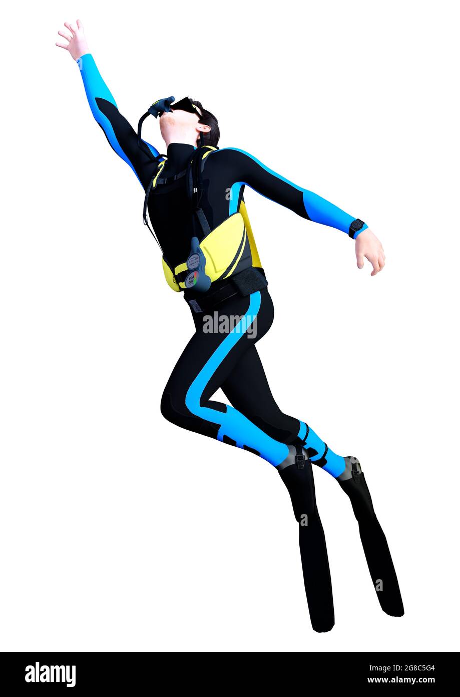 3D rendering of a young male diver isolated on white background Stock ...
