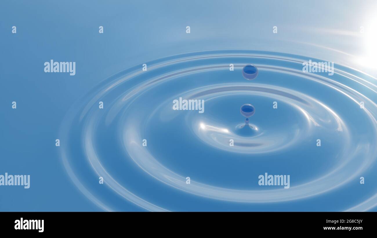 Concept or conceptual blue liquid drop falling in water on background ...