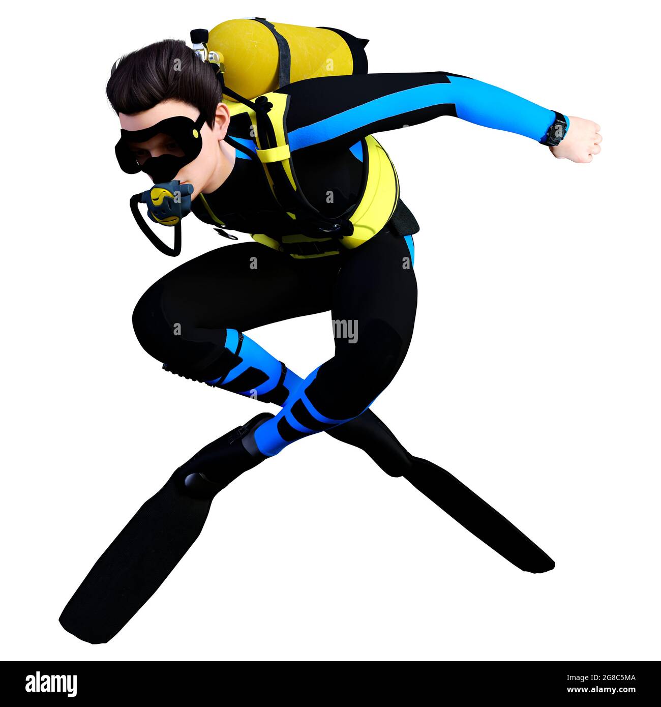 3D rendering of a young male diver isolated on white background Stock ...
