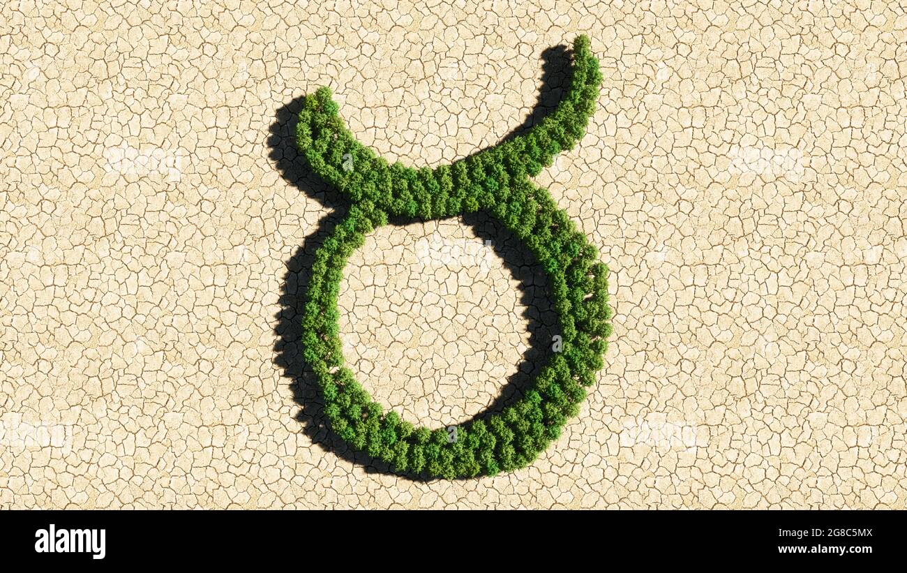 Concept or conceptual group of green forest tree on dry ground ...