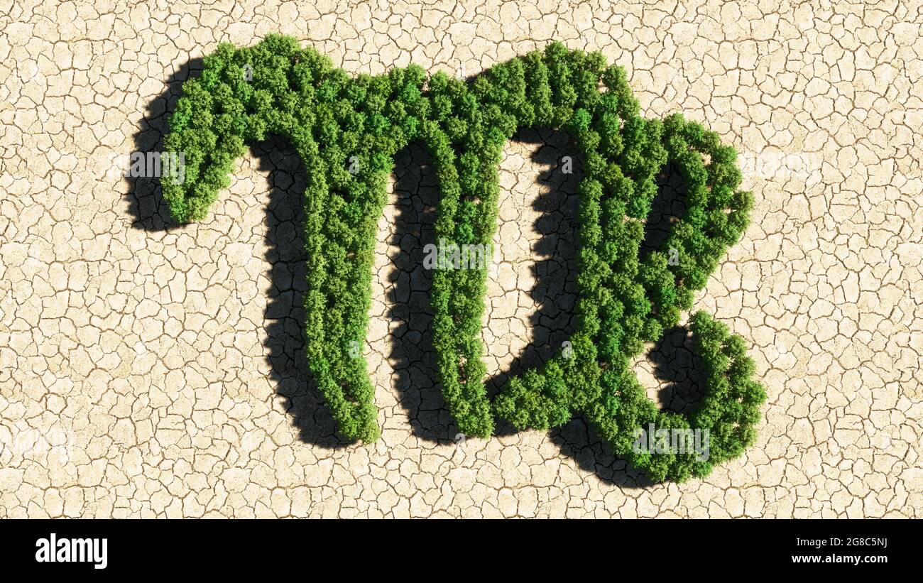 Concept or conceptual group of green forest tree on dry ground ...