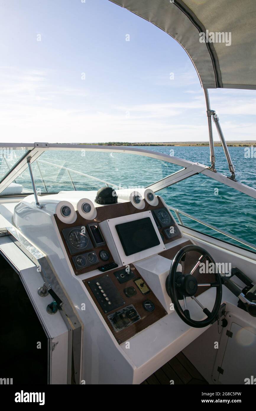 boat control pnel against the background of the sea in summer Stock ...