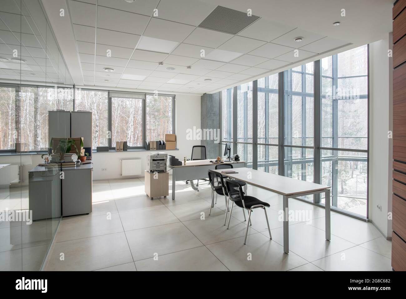 Image of empty modern office with chairs and desks in office building ...