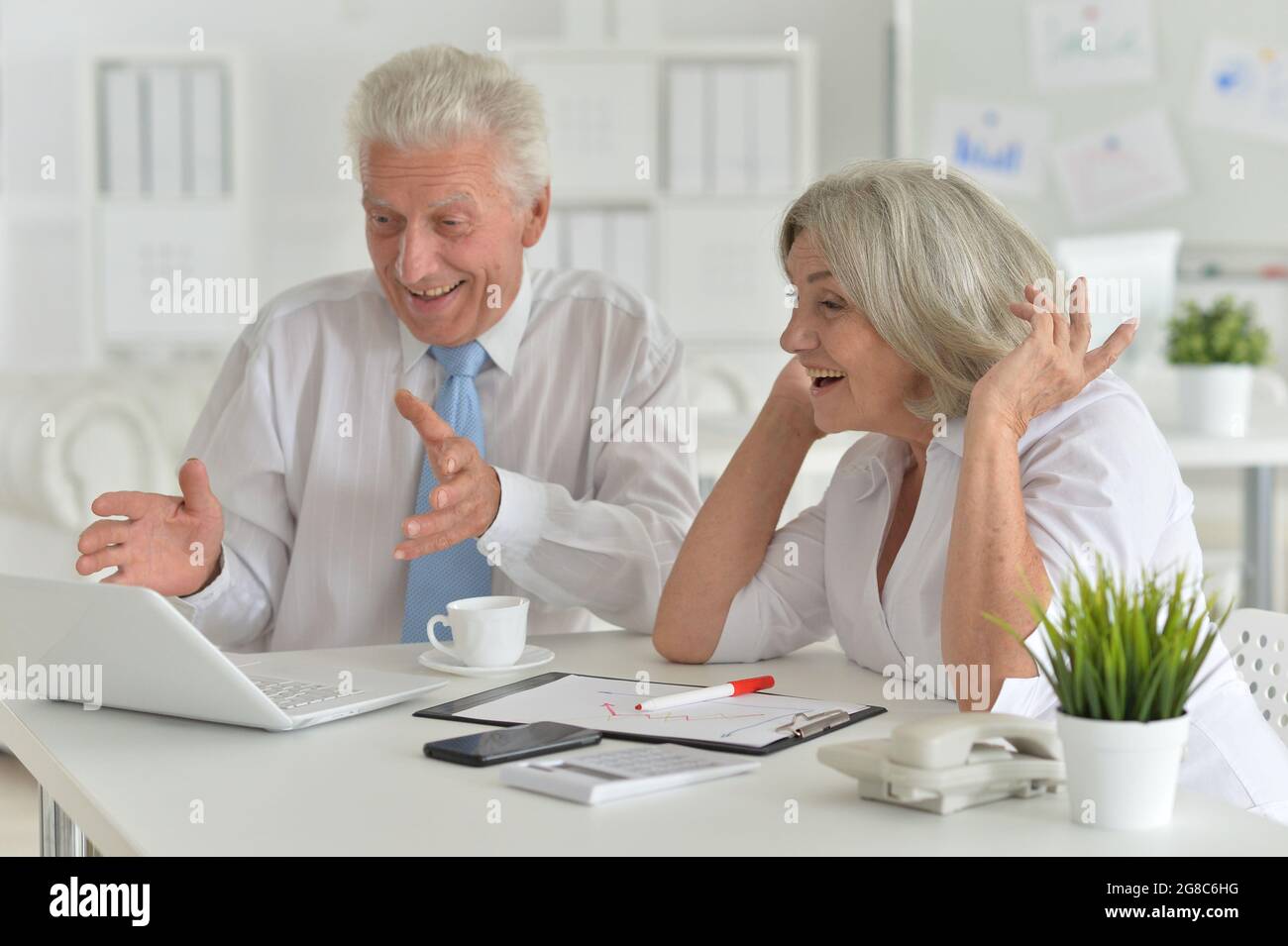 Portrait of senior couple working together in office Stock Photo - Alamy