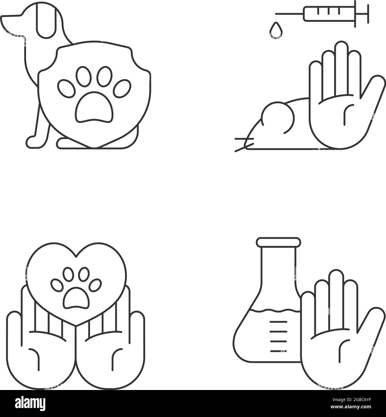 Animal testing linear icons set. Pet welfare. Ban harm and abuse to ...