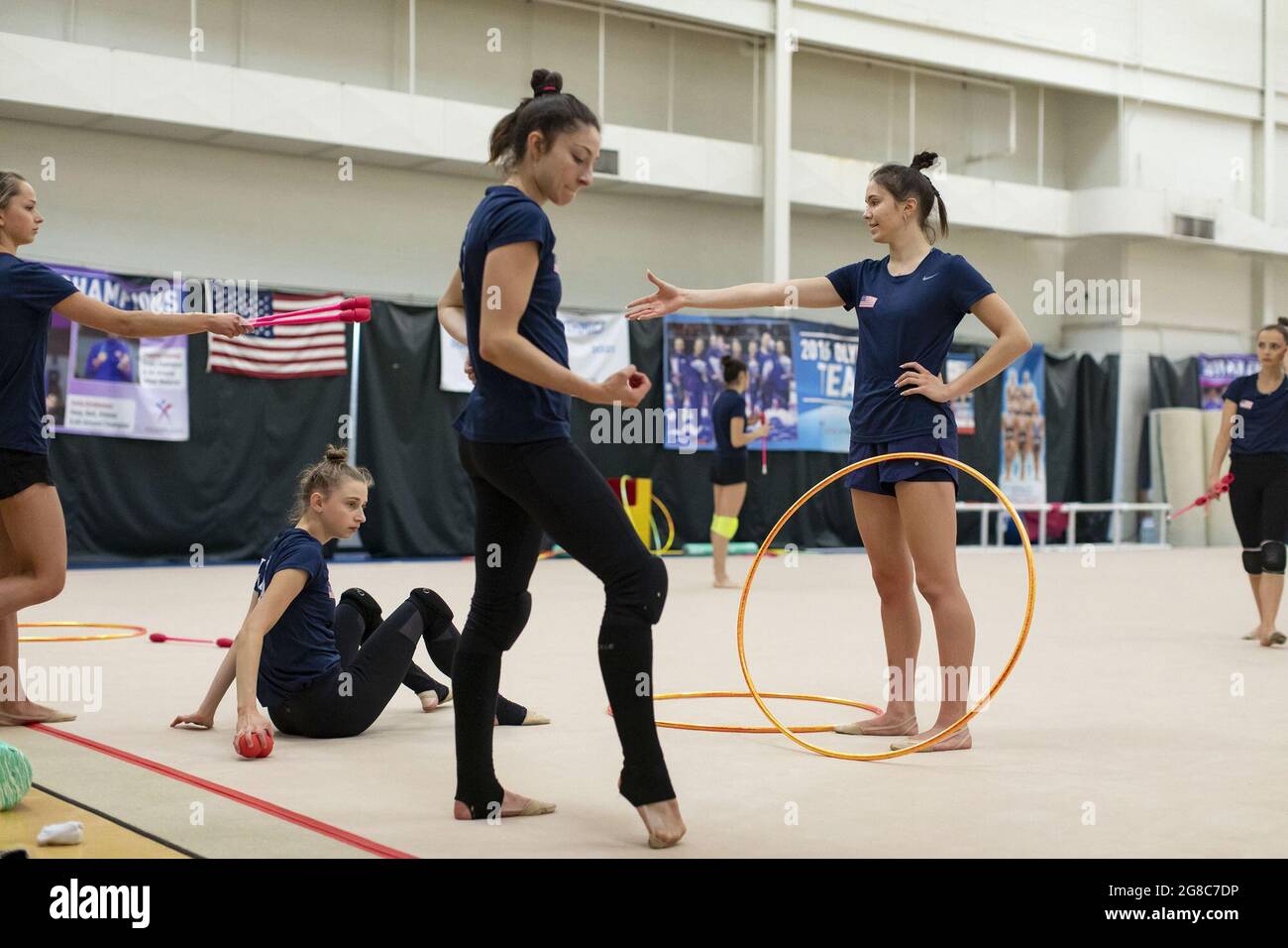 The U.S. Olympic rhythmic gymnastics team Nicole Sladkov, from left ...