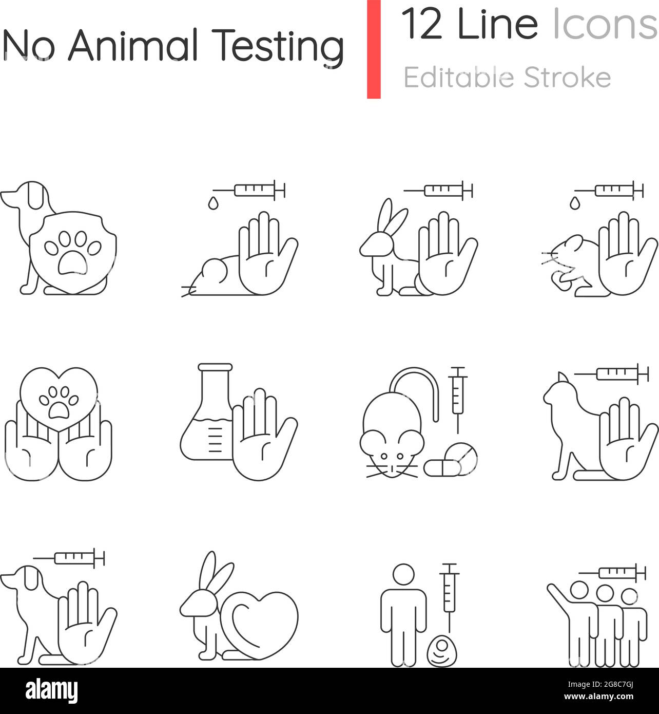 No animal testing linear icons set Stock Vector Image & Art - Alamy