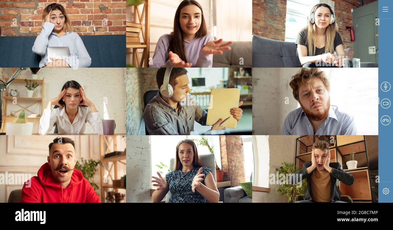 Team working by group video call share ideas brainstorming use video ...