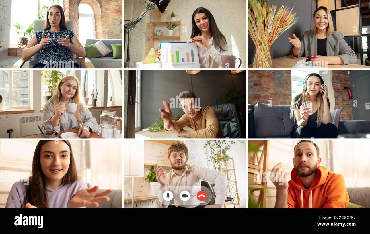 Team working by group video call share ideas brainstorming use video ...