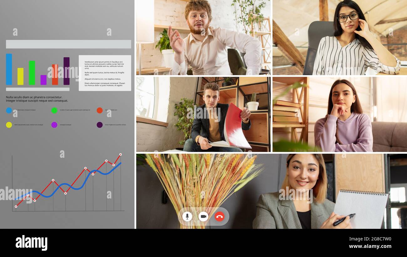 Team working by group video call share ideas brainstorming use video ...