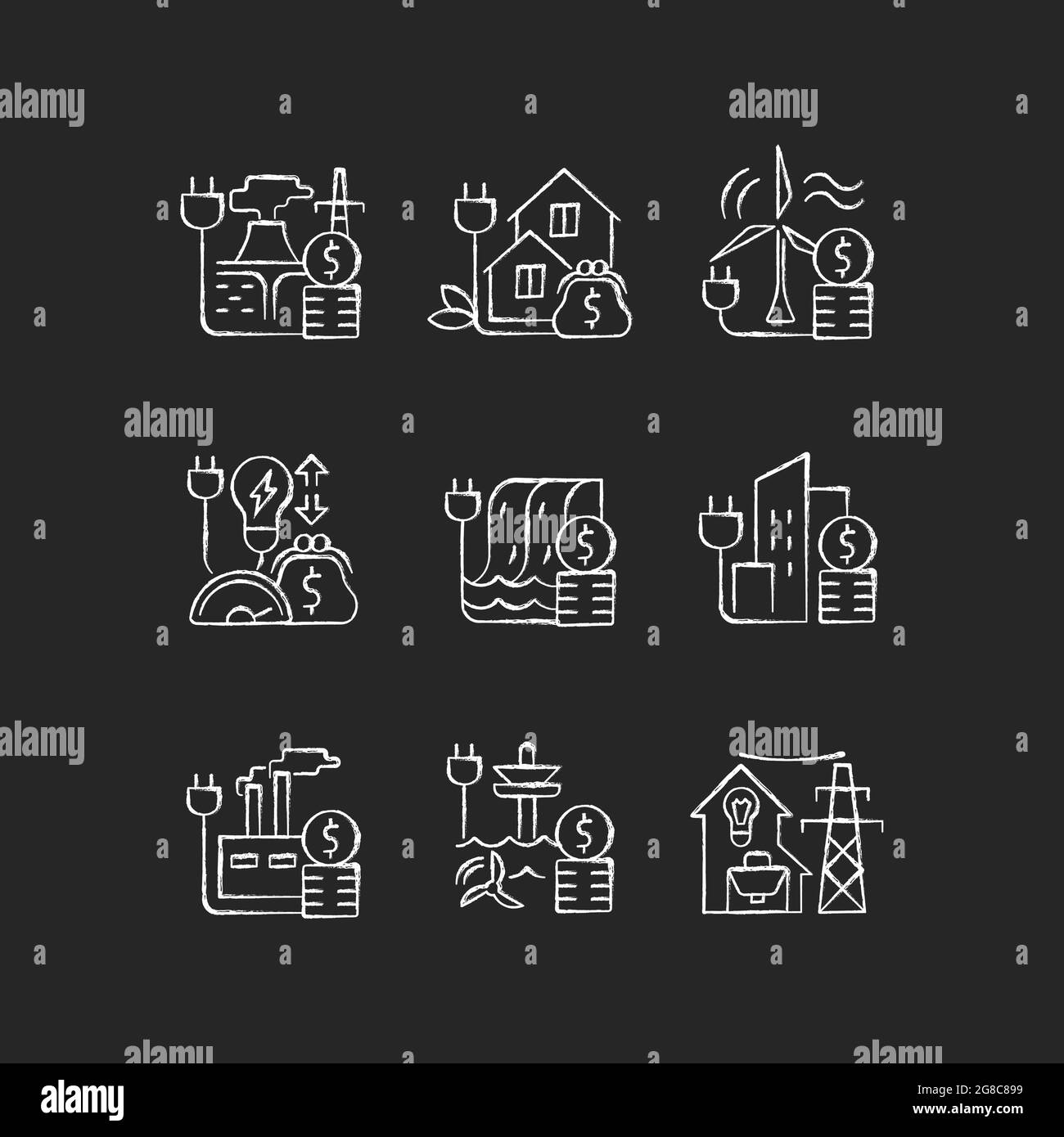 Energy prices chalk white icons set on dark background Stock Vector ...