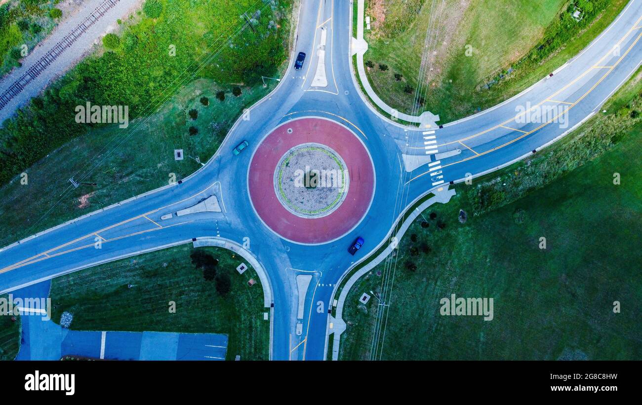 Aerial shot of a roundabout with a red circle in the middle Stock Photo ...