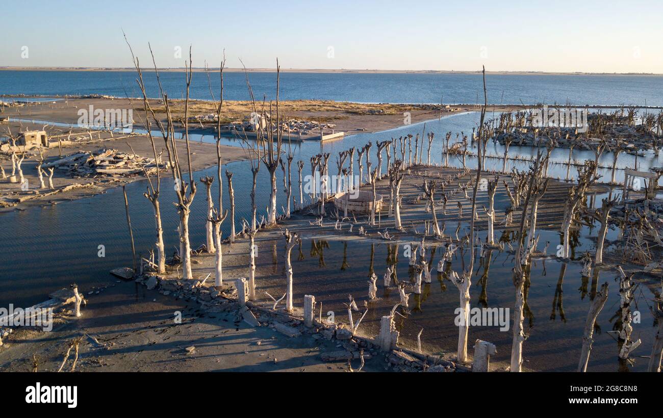 Aerial view of the ruined city of Epecuen in the province of Buenos ...