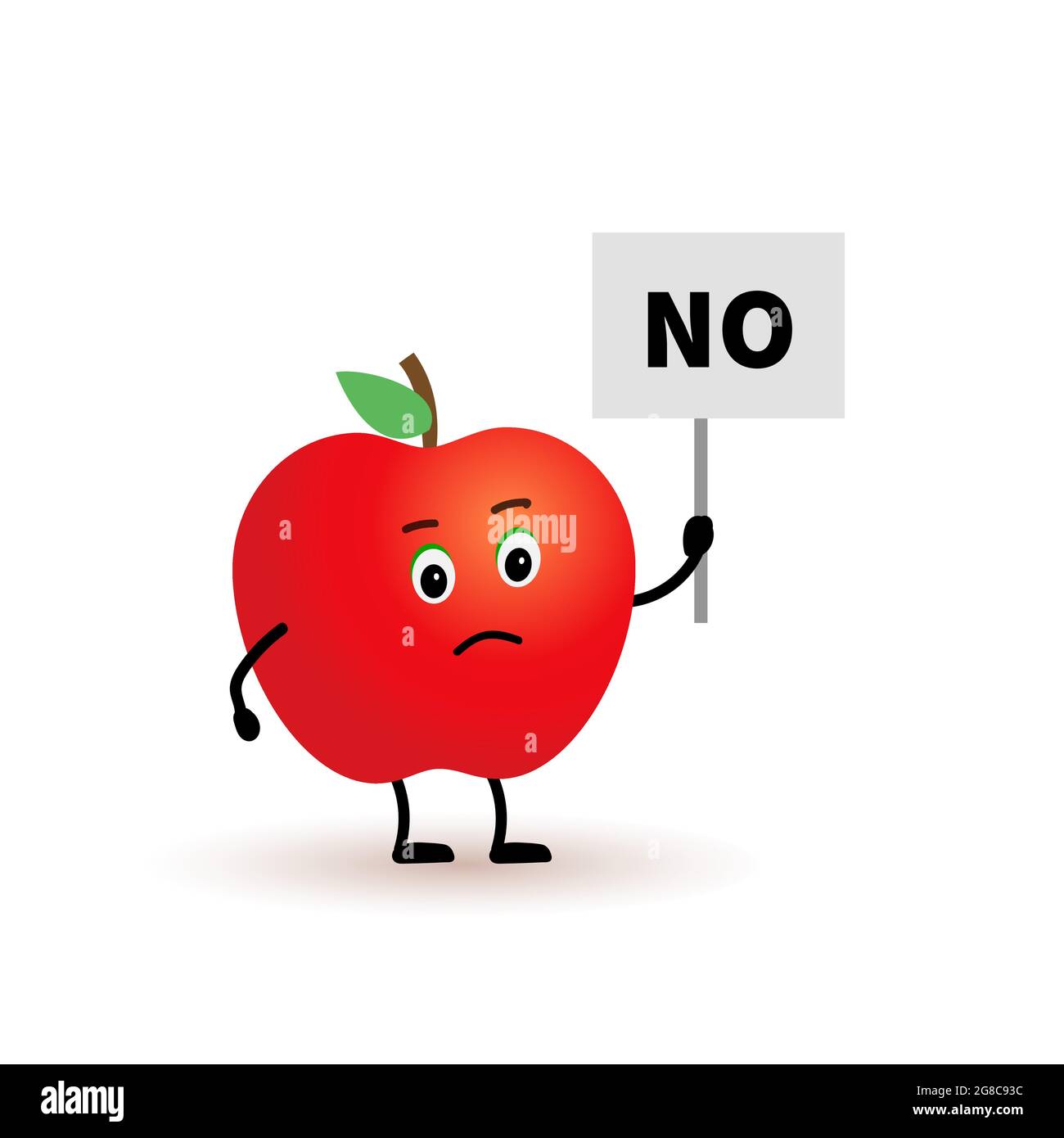 Cartoon character apple, holding a sign with the word NO. apple ...