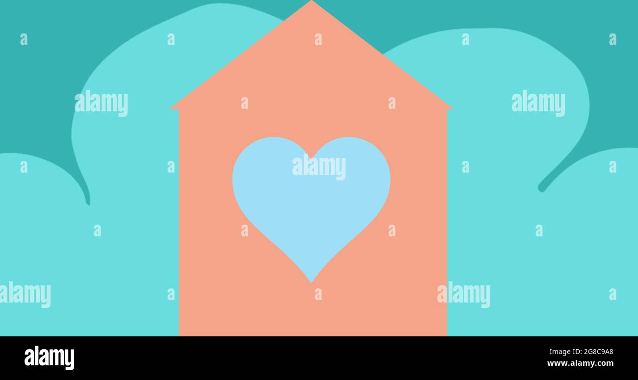 Composition of pink house with heart on blue background Stock Photo - Alamy