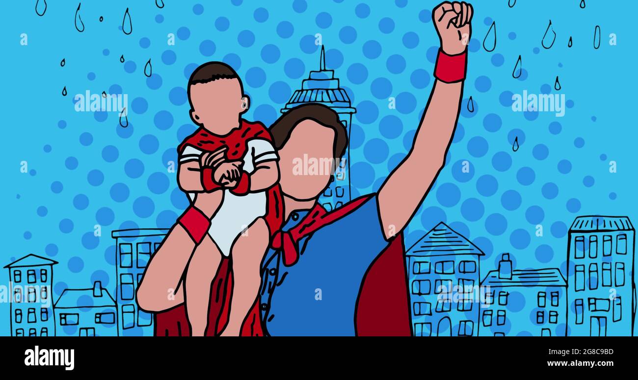 Composition of father and son over cityscape Stock Photo - Alamy