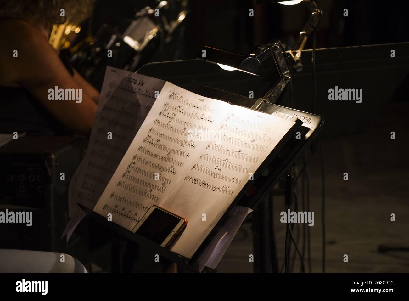 Music stand on the stage at a concert Stock Photo - Alamy
