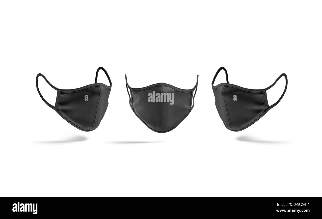 Blank black fabric face mask mockup, front and side view, 3d rendering ...