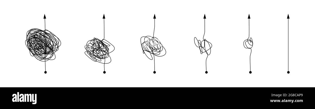 Complex and simple line path set. Scribble line knot from complicated ...