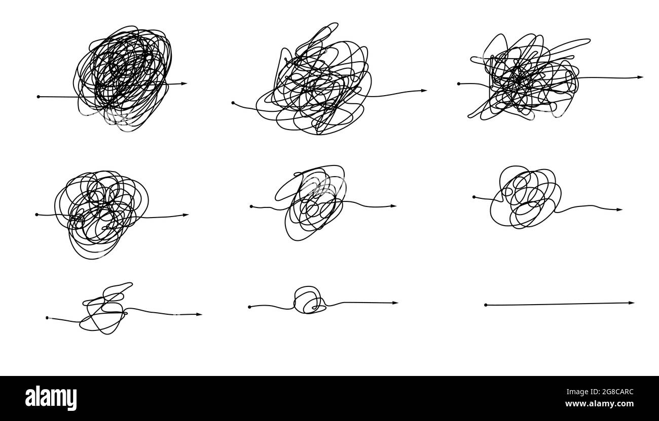 Complex and simple line path set. Scribble line knot from complicated ...