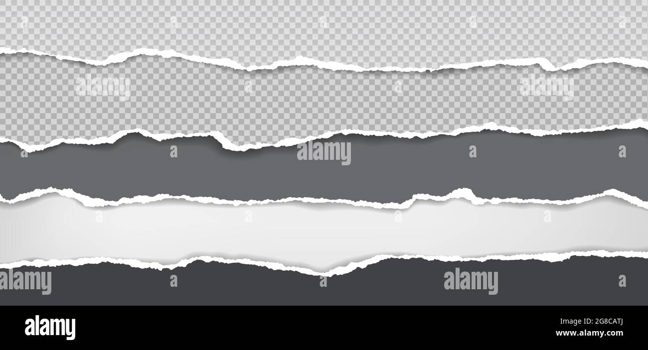 Torn, ripped black and white squared paper strips with soft shadow are ...