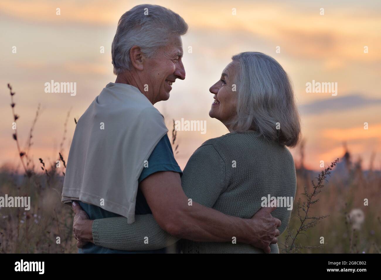 Portrait of senior couple posing in the park Stock Photo - Alamy