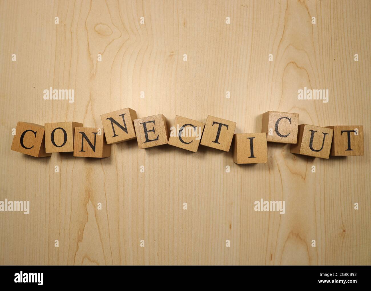 The word Connecticut was created from wooden letter cubes. Cities and ...