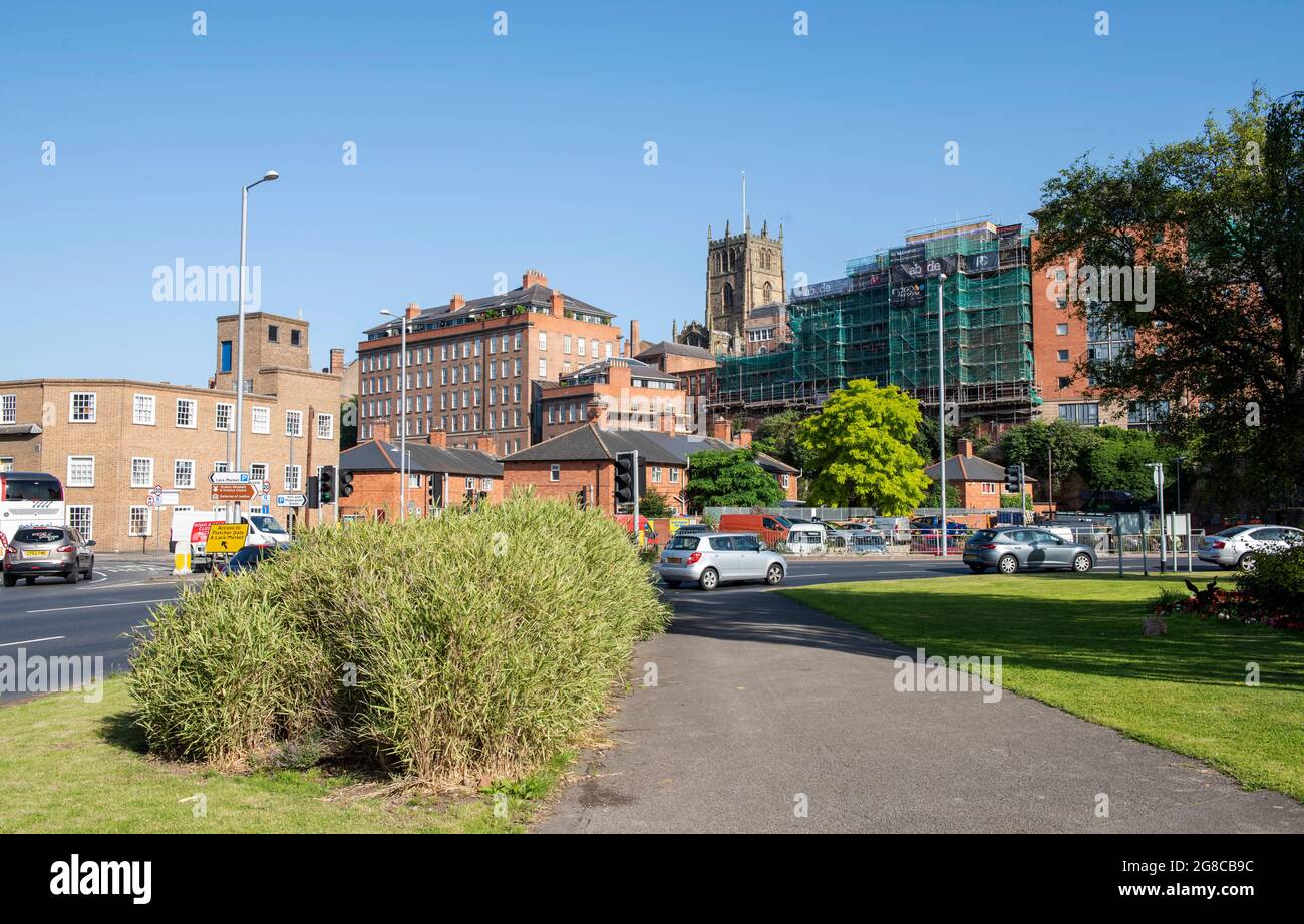 Summer morning at the London Road Island on the Southside of Nottingham ...