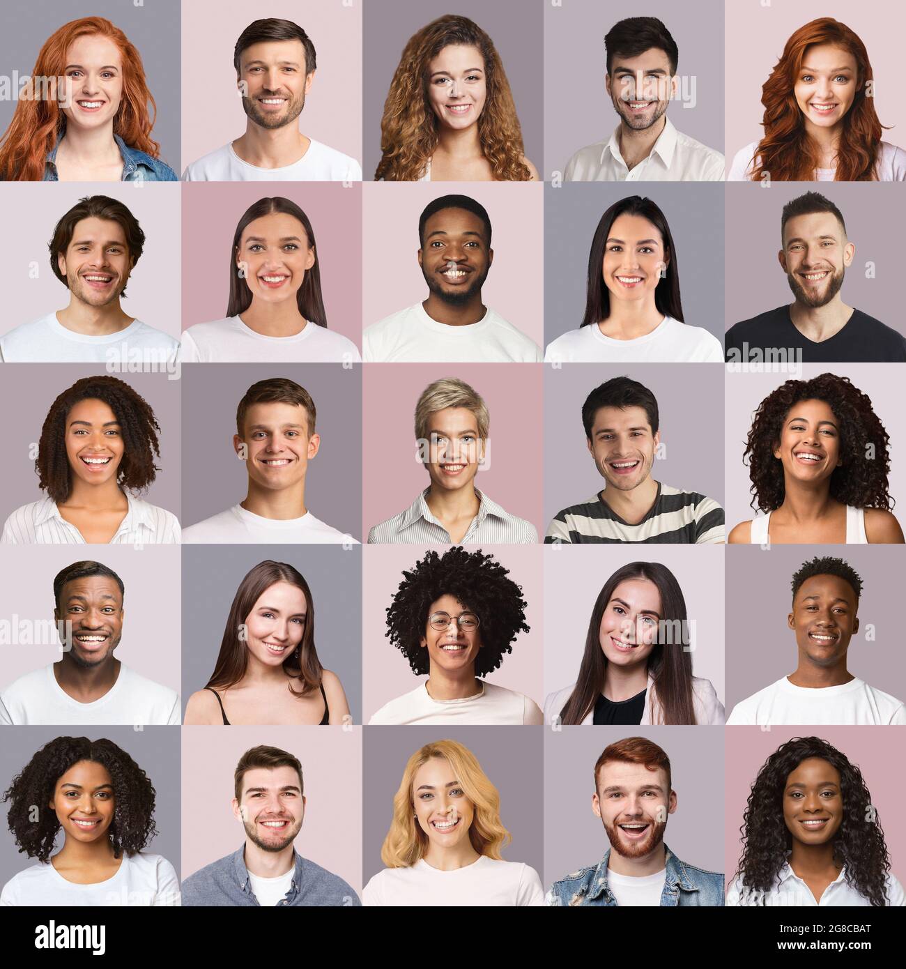 Carefree multiracial people showing white smiles, collection of ...