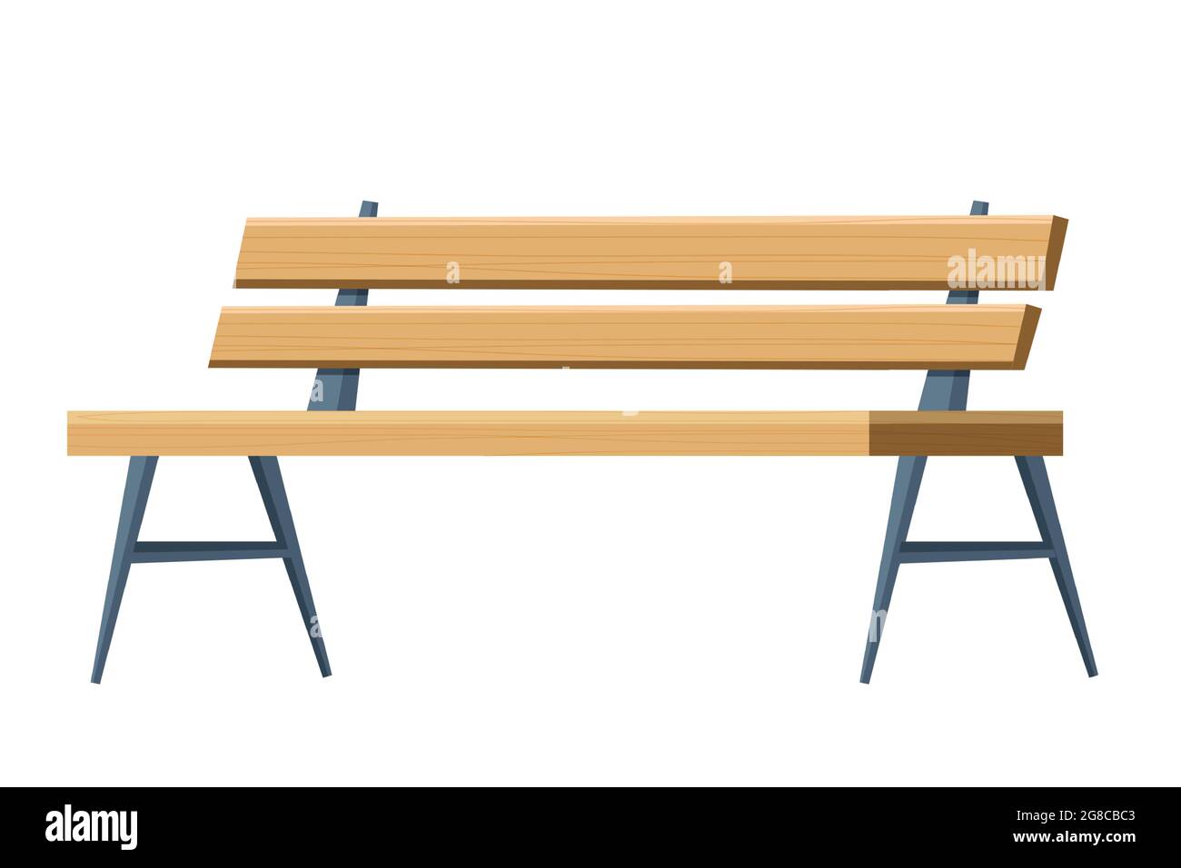 Wooden park bench, garden furniture in cartoon style isolated on white ...