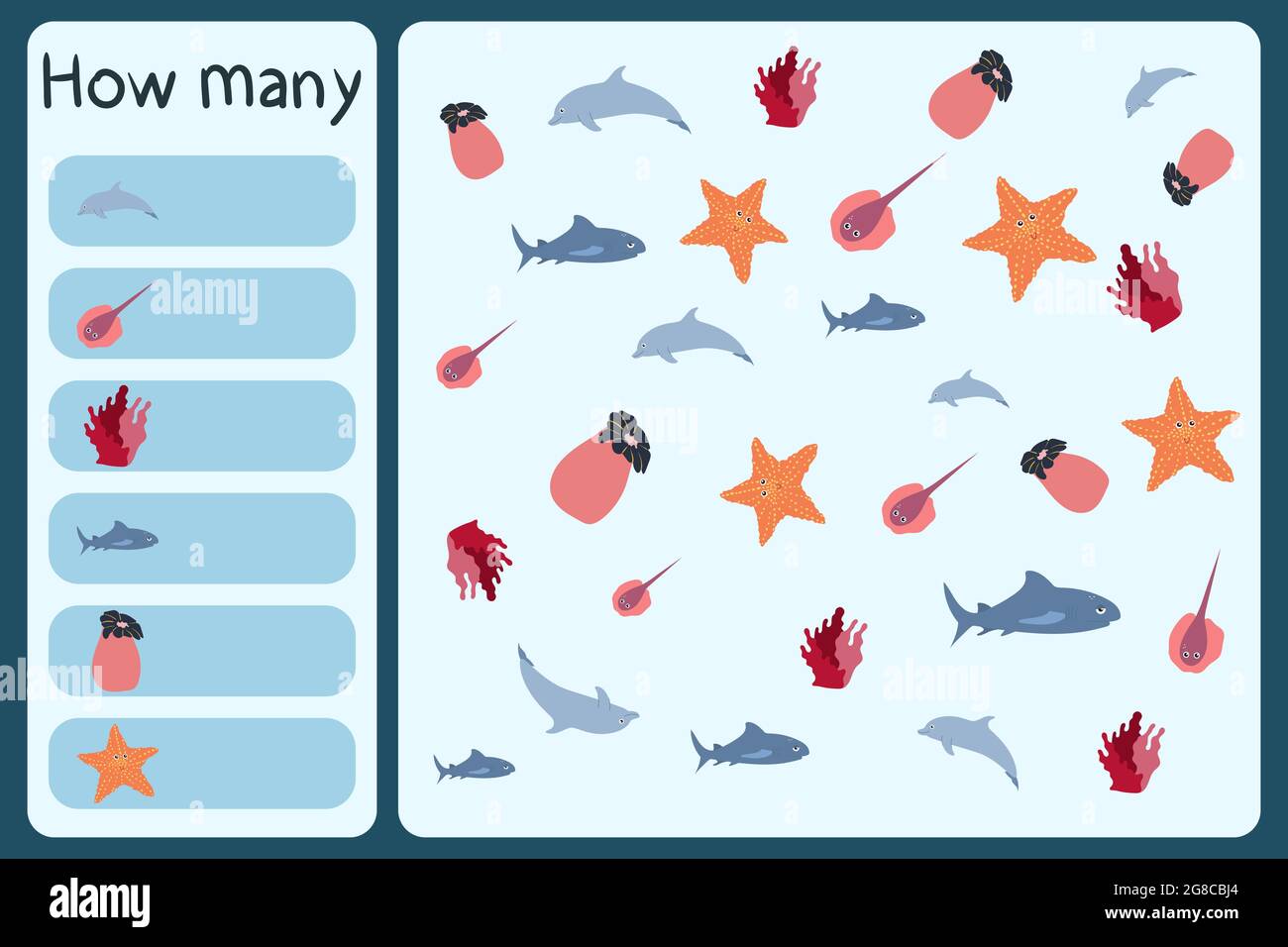 Kids mathematical mini game - count how many sea animals - dolphin ...