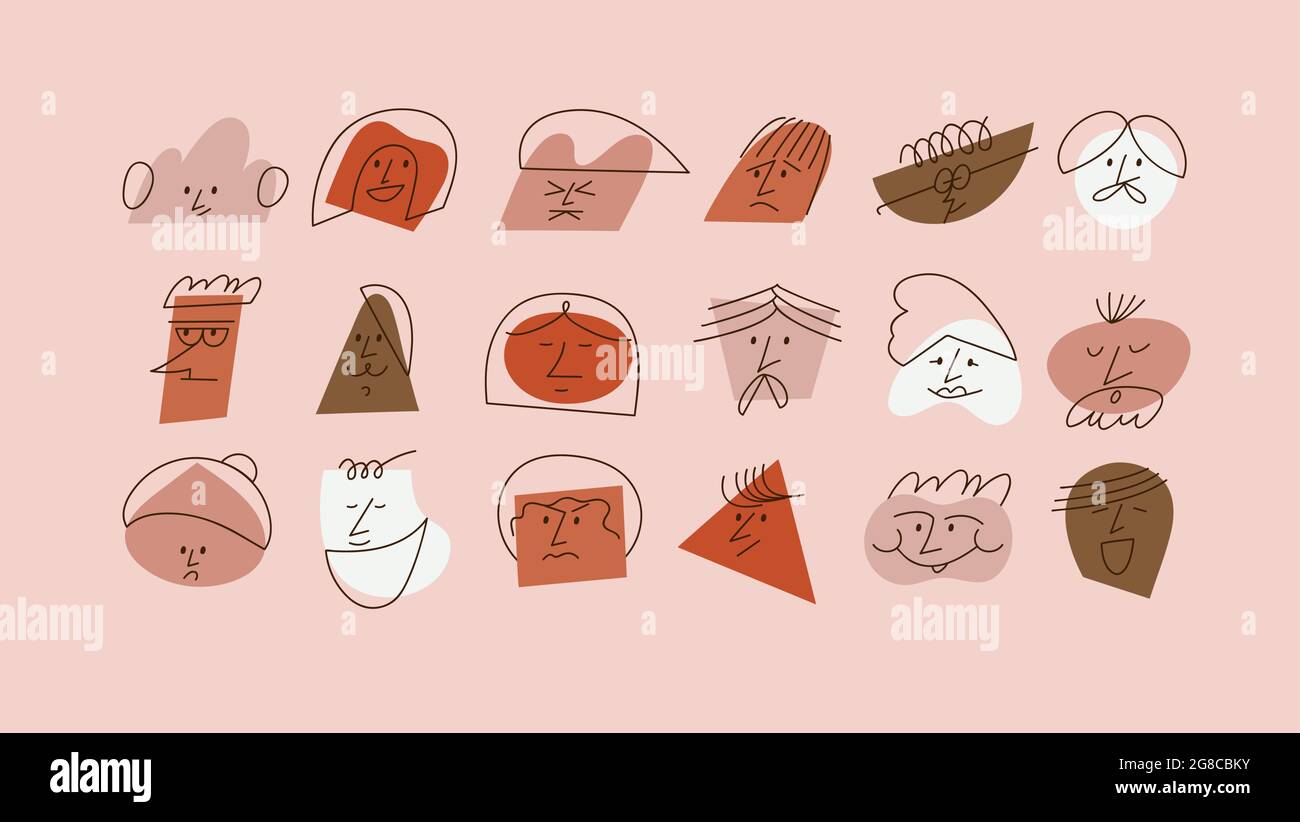 Vector illustration contemporary abstract faces with different emotions ...