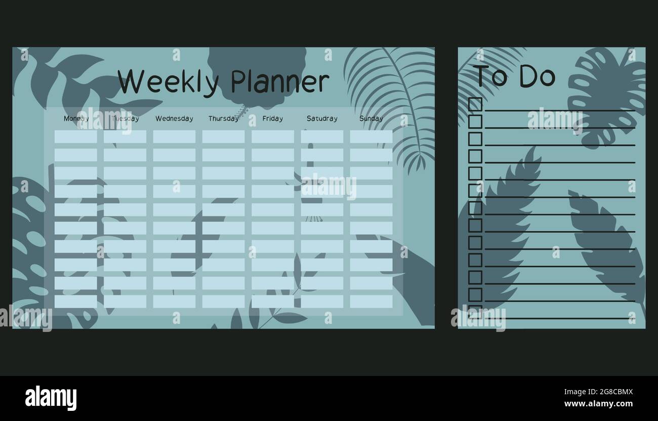 Weekly planner and To do list template with tropical leaf silhouette ...