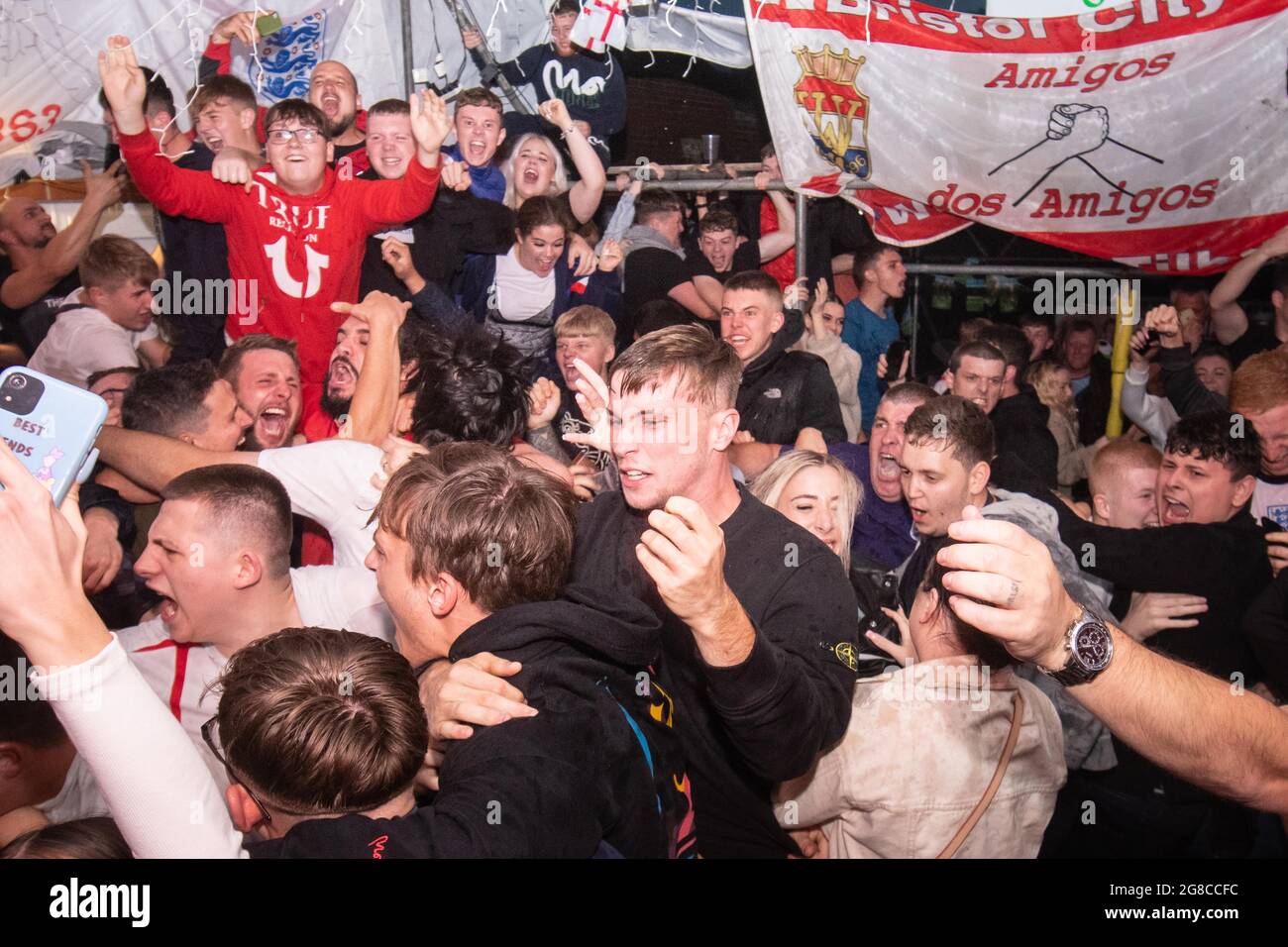 Three Lions pub, Bristol, UK. 7th July 2021. Fans inside Bristol's most ...