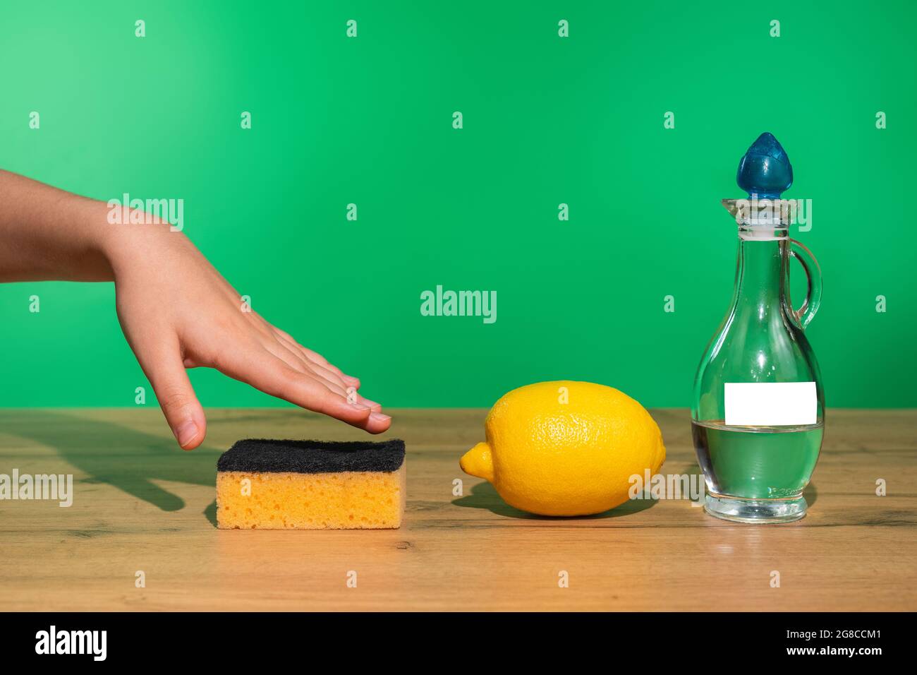 Sponge yellow color, lemon and the vinegar in the bottle they are all ...