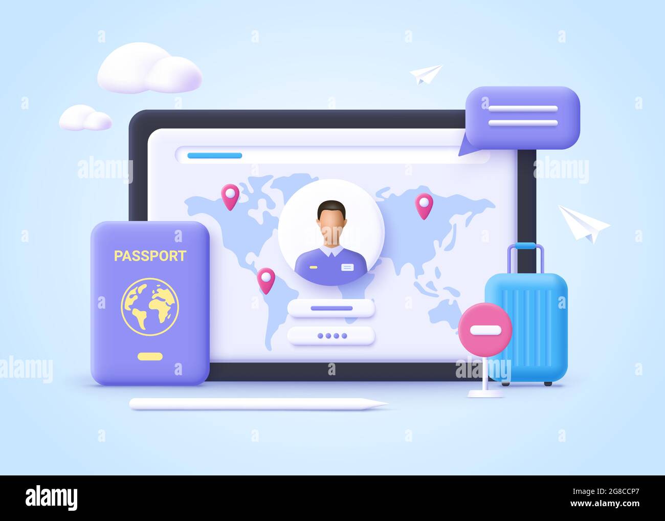 Concept of immigration policy. Зassport control, legal migration. 3d ...