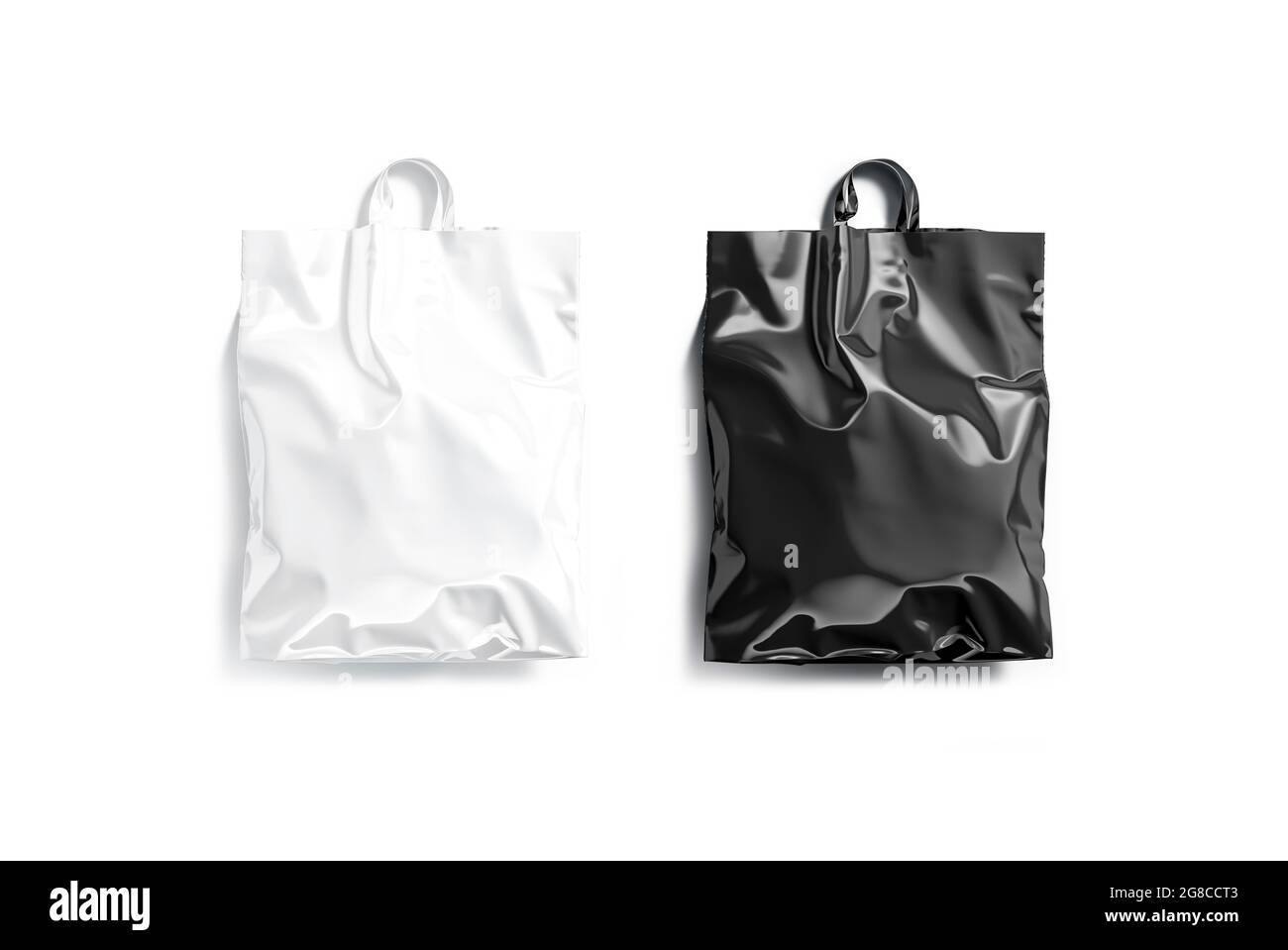 Blank black and white full loop handle plastic bag mockup, 3d endering ...