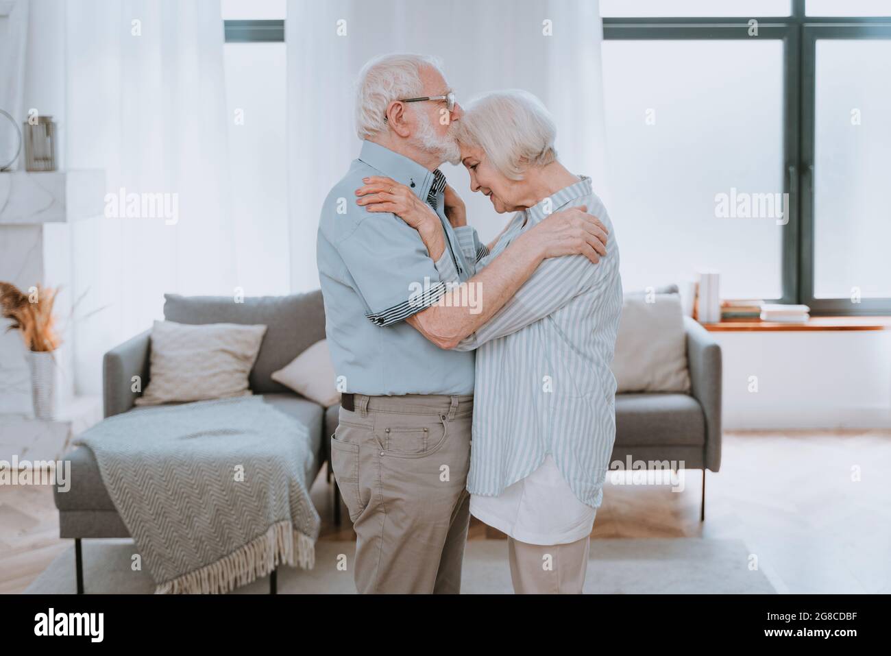 Senior Couple Together At Home Happy Moments Elderly People Taking