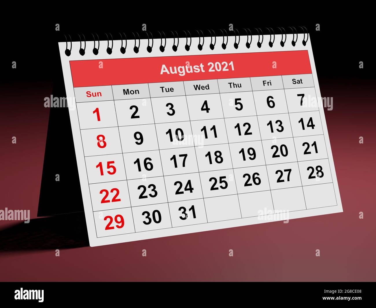 One page of the annual monthly calendar - August 2021 Stock Photo - Alamy