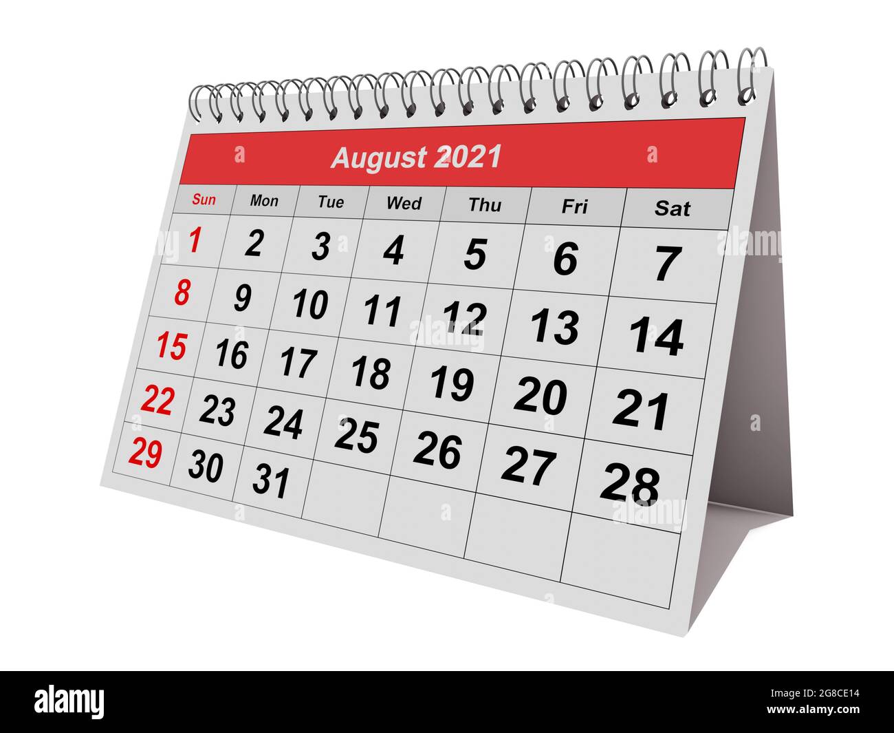 One page of the annual monthly calendar - August 2021 Stock Photo - Alamy