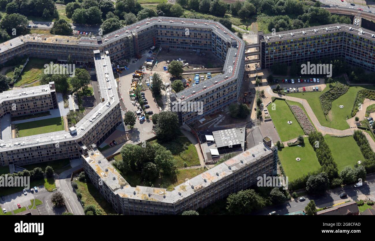 aerial view of a famous Park Hill Flats apartment building in Sheffield ...