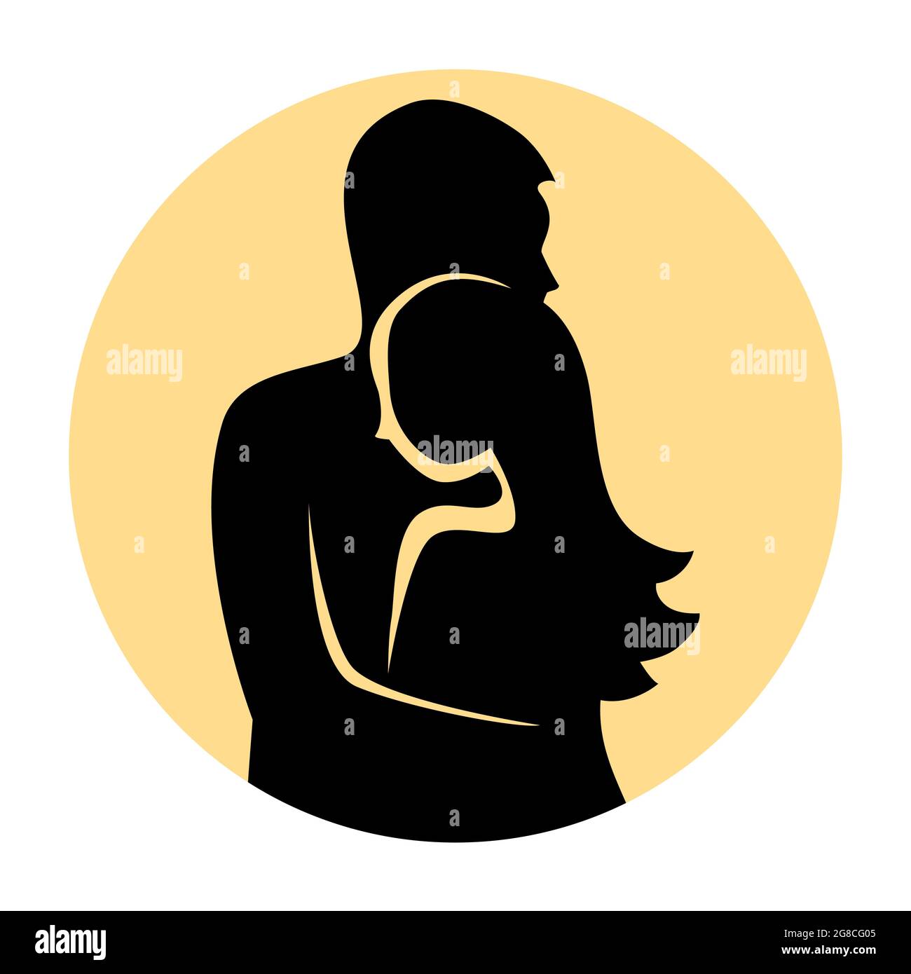 Silhouette of a couple in love in an embrace. Young man and woman. The ...