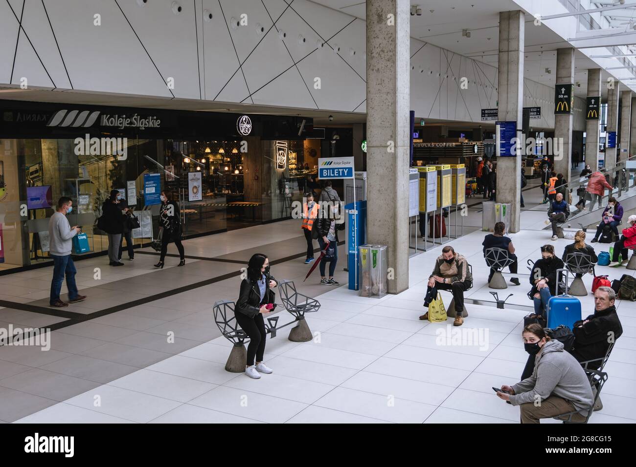 Interior of renovated railway station in Katowice, Silesian Region of ...