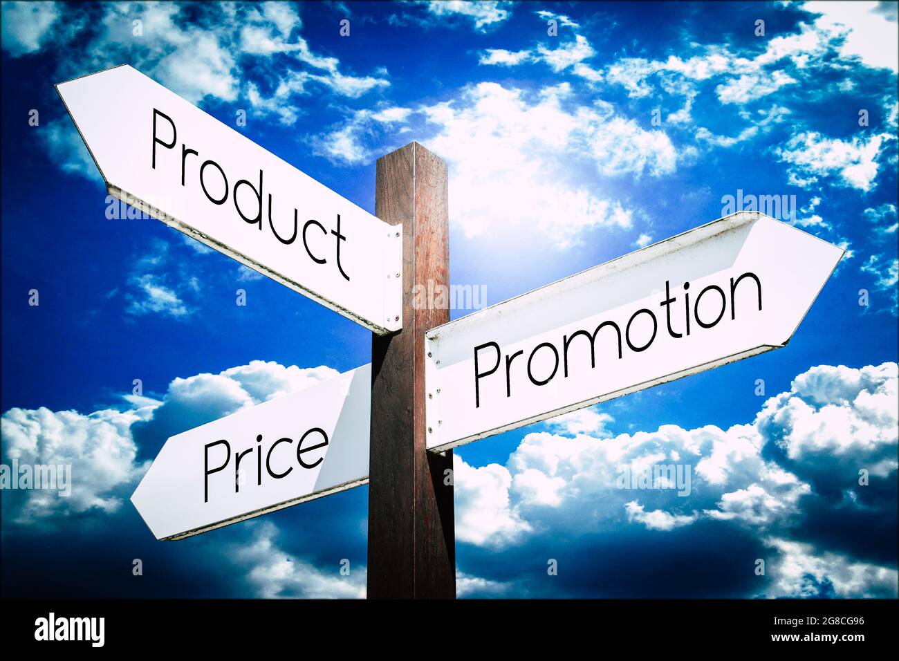 Product, promotion, price concept - signpost with three arrows Stock ...
