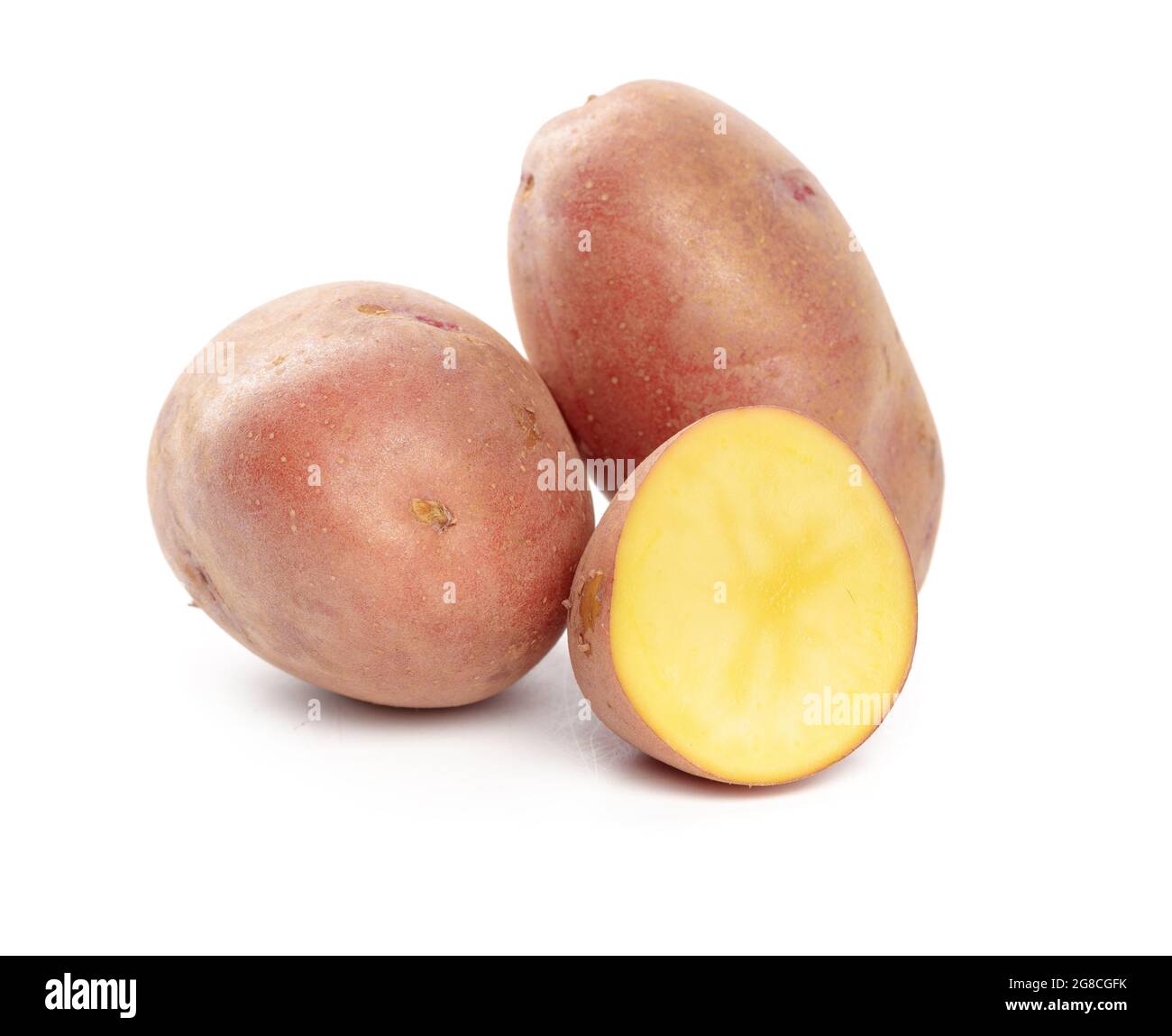 raw potato tuber with slices isolated on white Stock Photo - Alamy