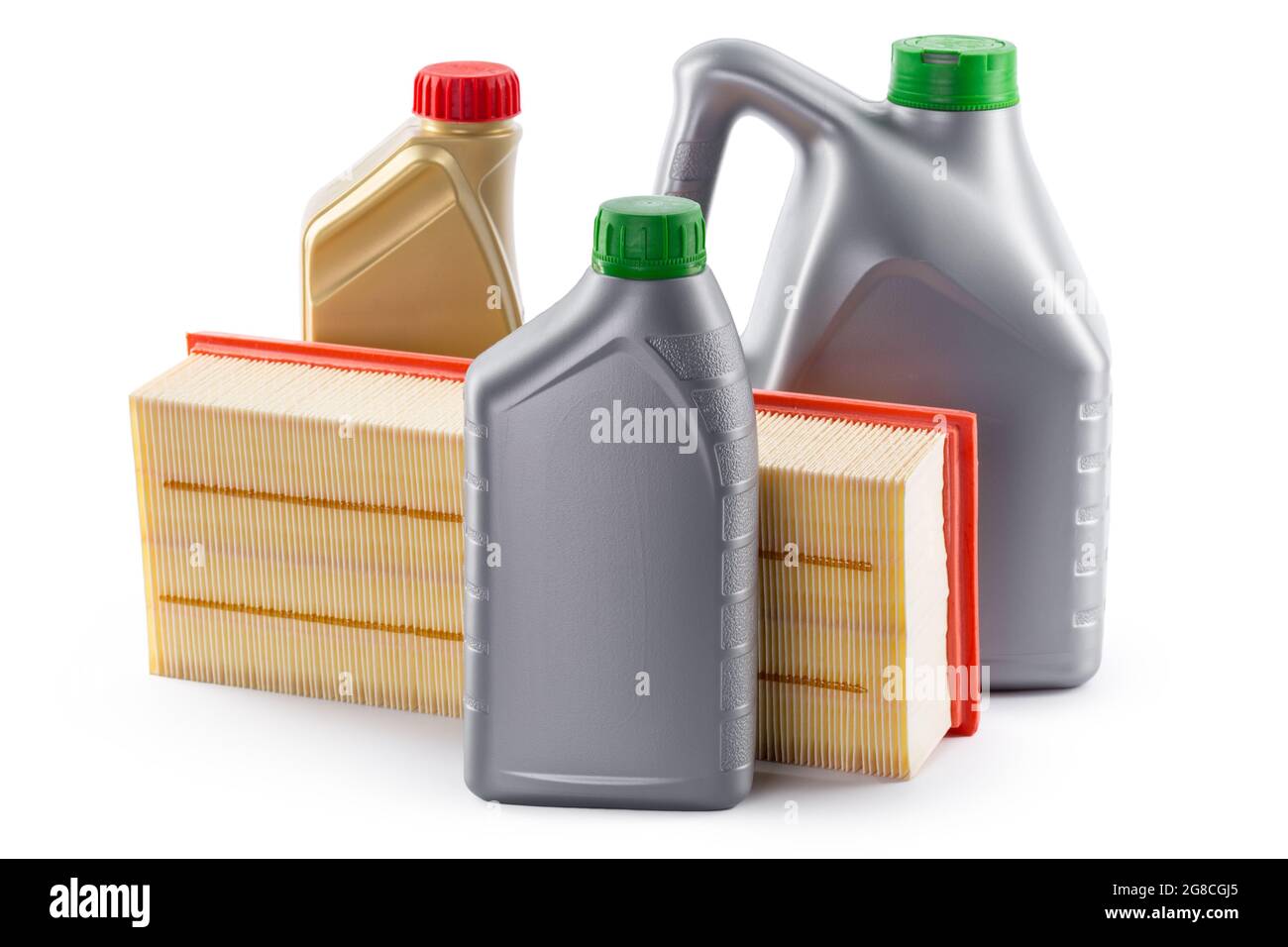 Car filters and motor oil can isolated on white Stock Photo - Alamy