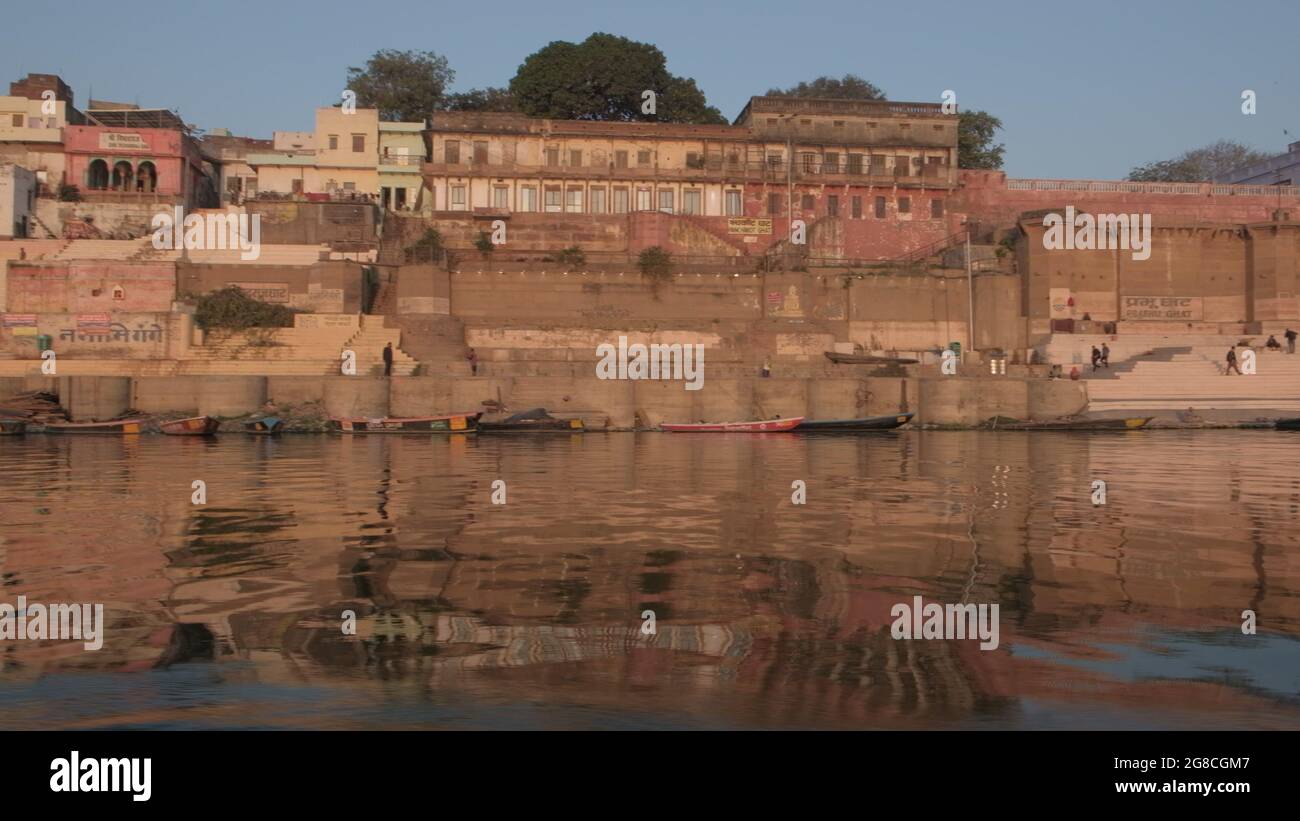 VARANASI, INDIA - Mar 06, 2019: A sunrise morning with a large ...