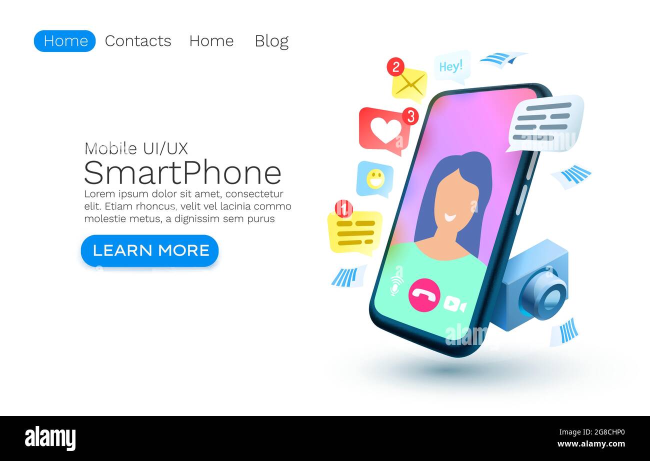 Video chat smartphone mobile screen, technology mobile display light ...